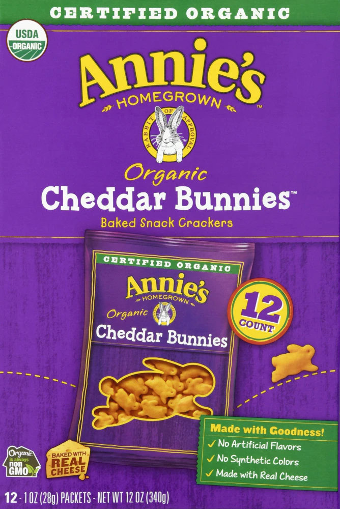 Annie's Organic Cheddar Bunnies Baked Snack Crackers Cheddar - 12 ...