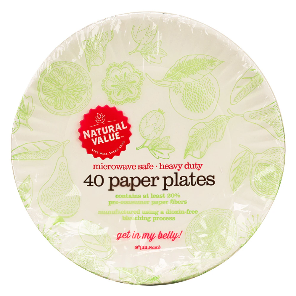 Natural Value Paper Plates 100% Recycled White 9 Inch Microwave Safe ...