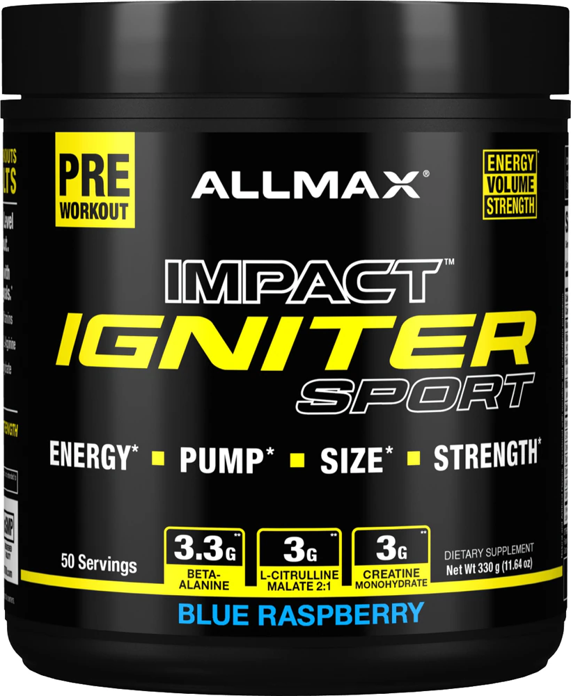 ALLMAX Nutrition Impact Igniter Sport Blue Raspberry - 50 Servings ...